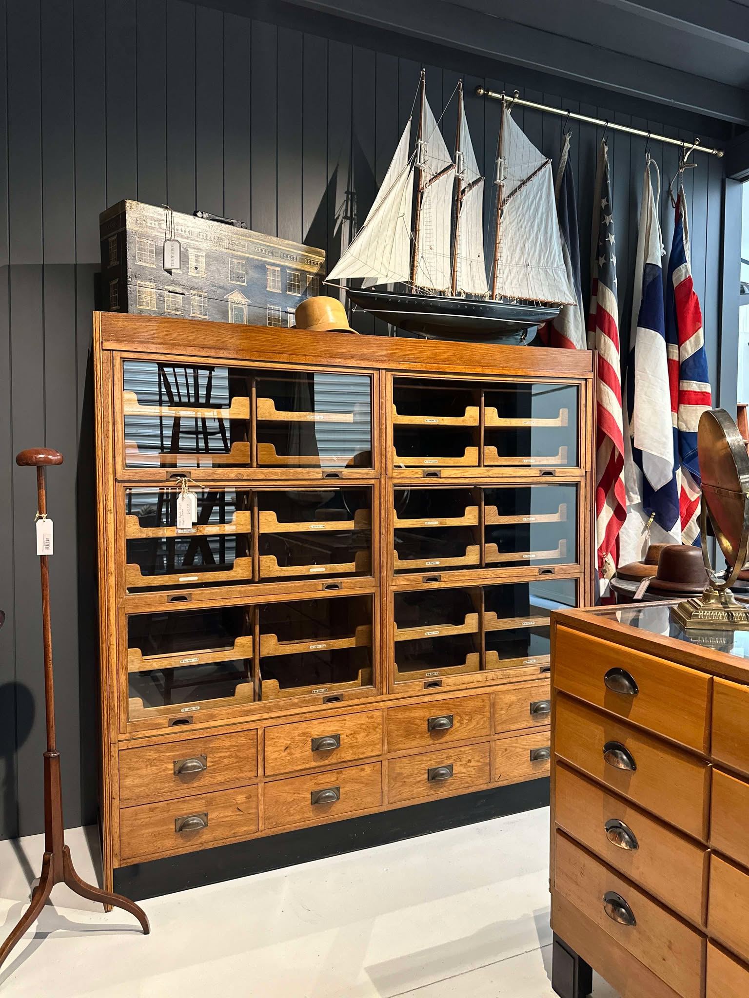 English Glazed Haberdashery Drawers – Table & Sill